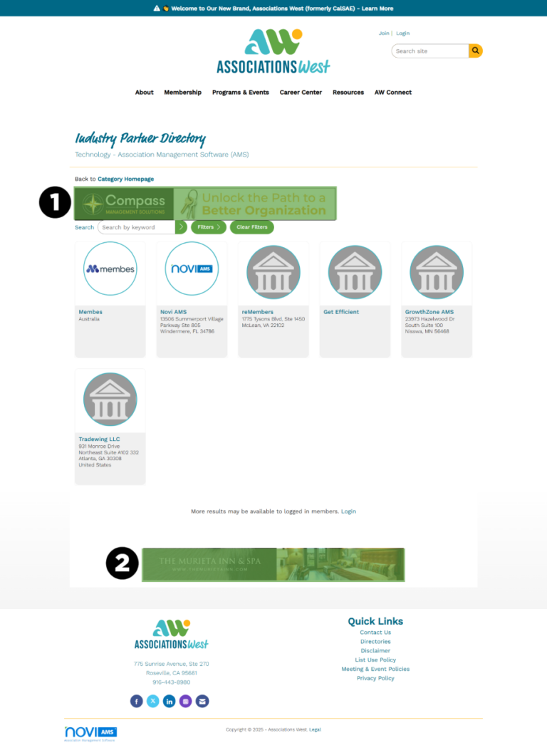 Online Member Directory Banner Ads – Associations West Media Guide