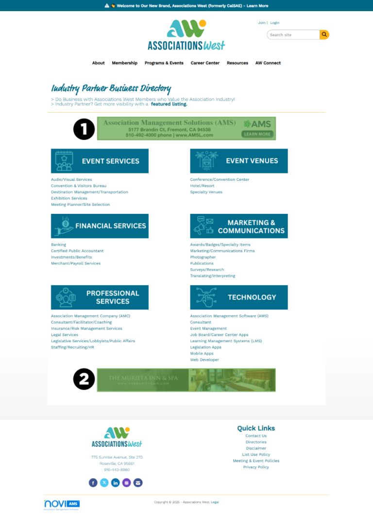 Online Member Directory Banner Ads – Associations West Media Guide