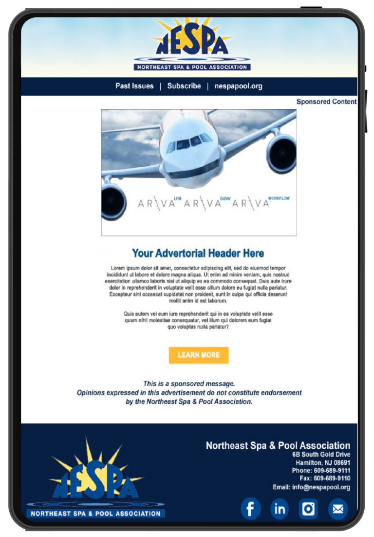 NESPA Sponsored eBlast – Northeast Spa and Pool Association Media Guide